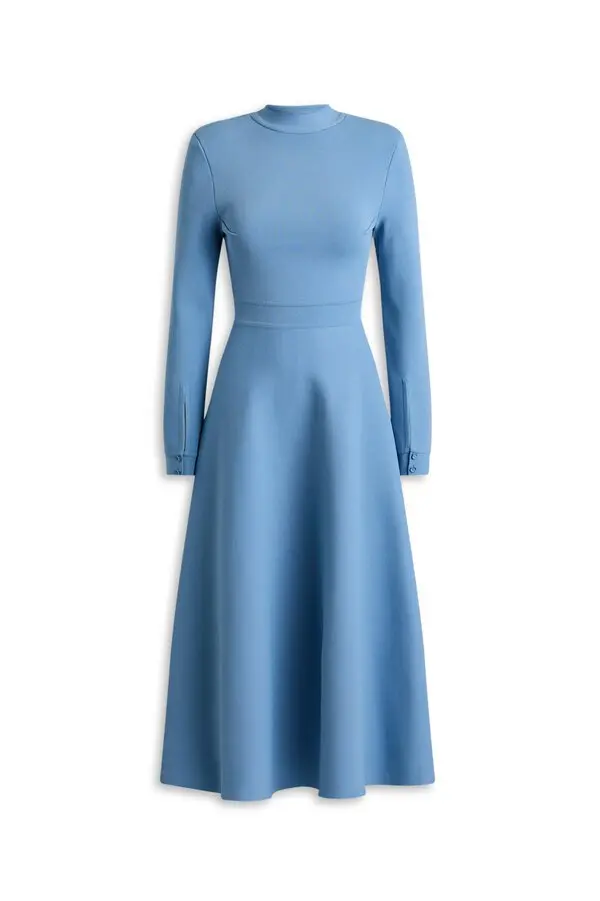 Scanlan Theodore Crepe Knit Wrap Back Dress - Lapis Blue