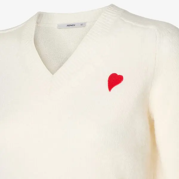 Fendi Cashmere V-neck Jumper With Embroidered Heart