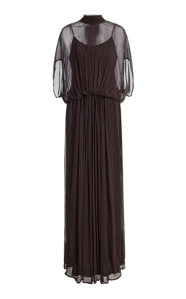 Staud Viviana Silk Maxi Dress - Brown