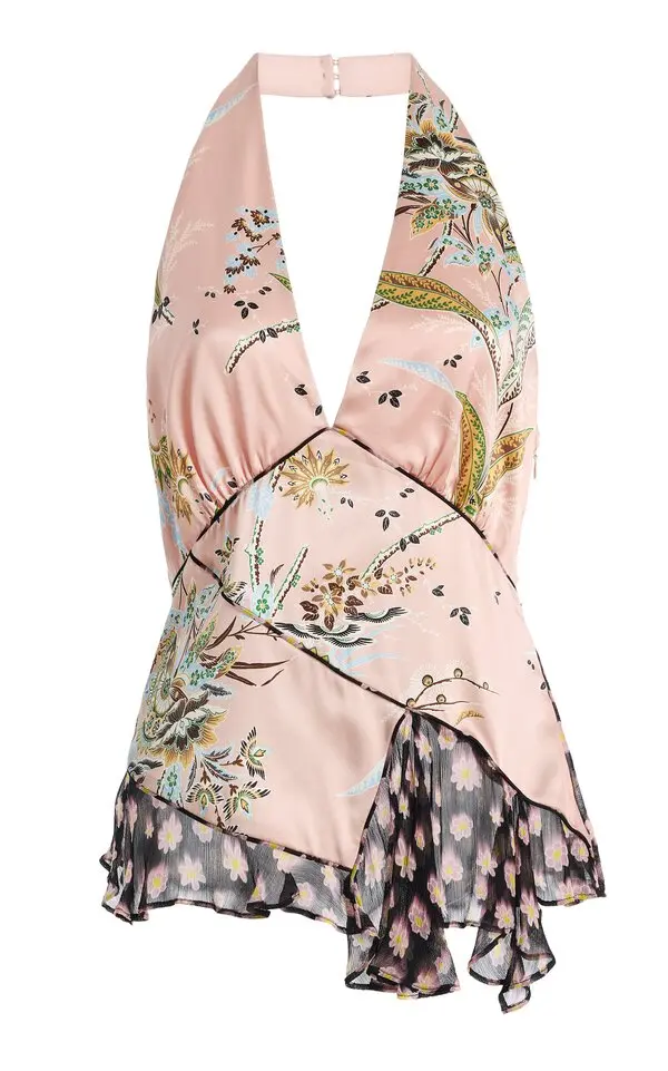 Staud Maeva Draped Floral Halter Top - Pink