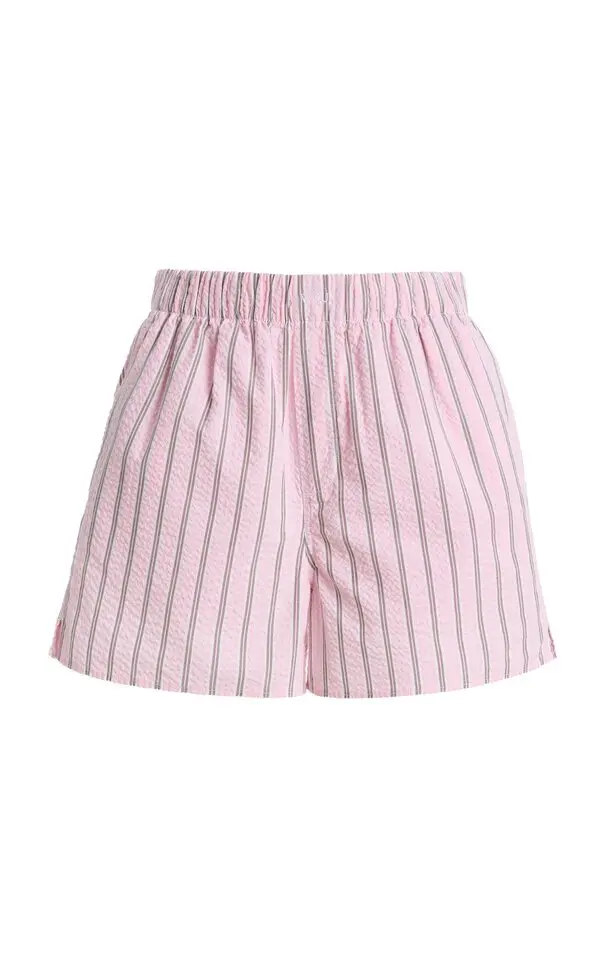 WITH NOTHING UNDERNEATH Exclusive The Boxer Striped Cotton Seersucker Shorts - Pink
