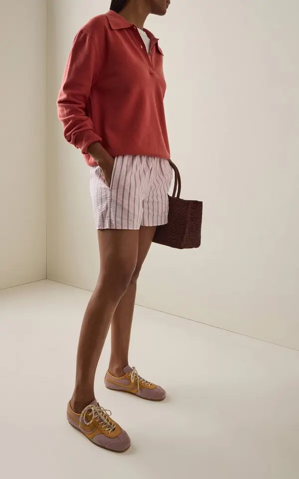 WITH NOTHING UNDERNEATH Exclusive The Boxer Striped Cotton Seersucker Shorts - Pink