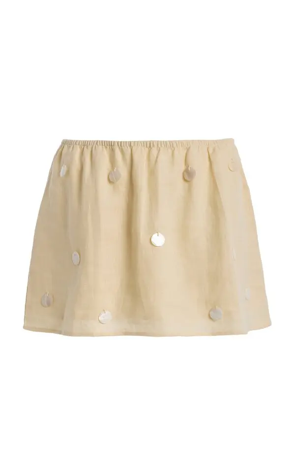 ELCE Oceane Embellished Linen Mini Skirt - Ivory
