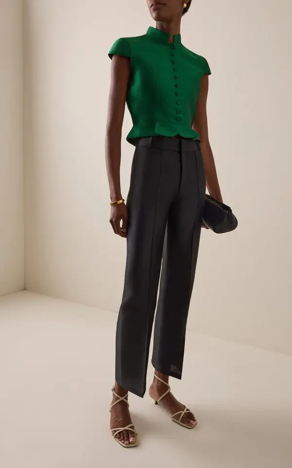 DESTREE Sculptural Satin Top With Peplum Hem - Green