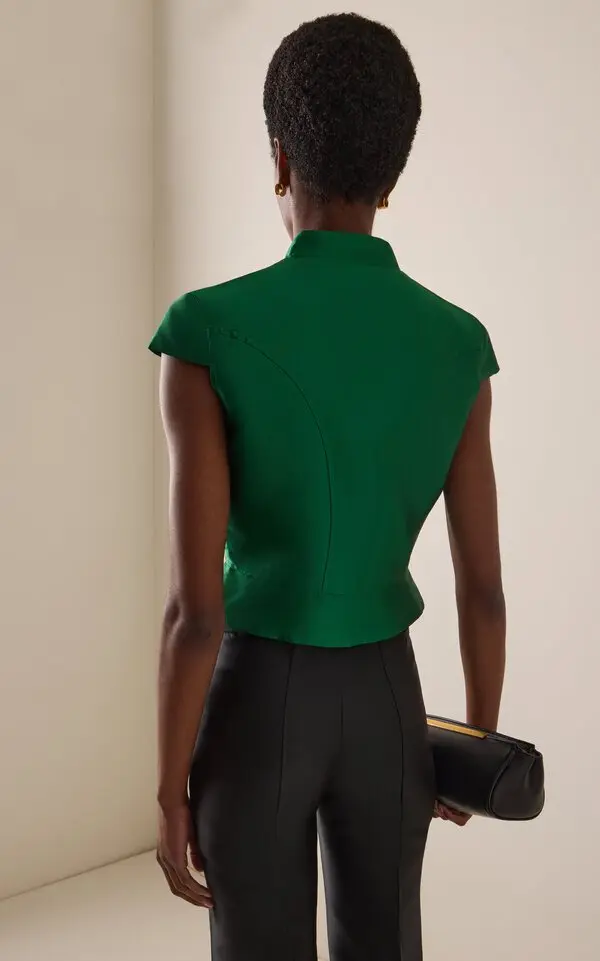 DESTREE Sculptural Satin Top With Peplum Hem - Green
