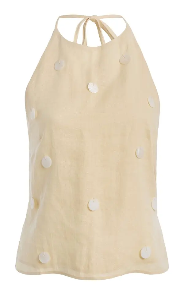 ELCE Oceane Embellished Linen Top - Ivory