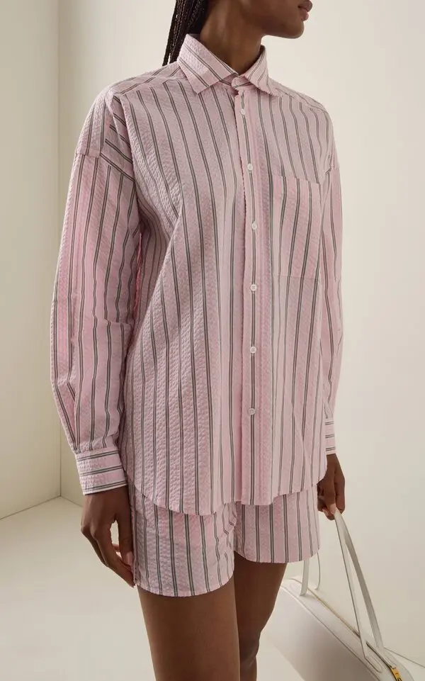 WITH NOTHING UNDERNEATH Striped Cotton Seersucker Shirt