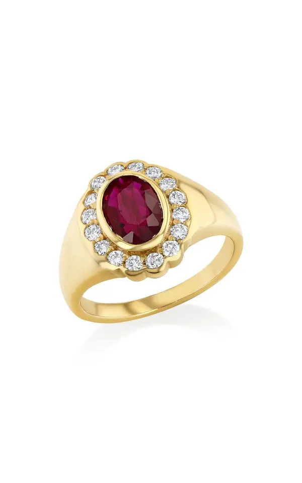 REAL FINE STUDIO Heirloom Signet Ring With Ruby And Diamonds