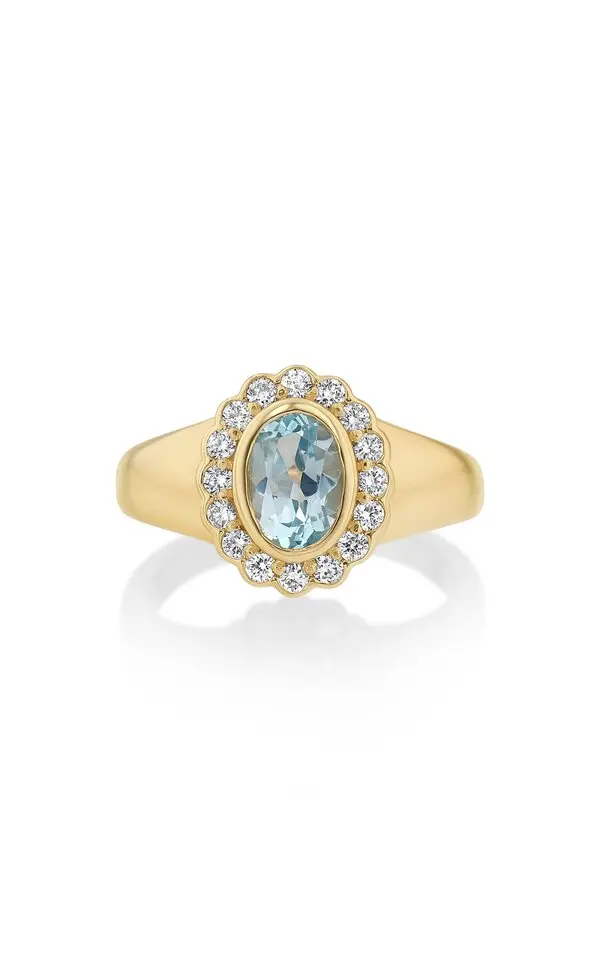 REAL FINE STUDIO Heirloom Signet Ring With Aquamarine And Diamonds