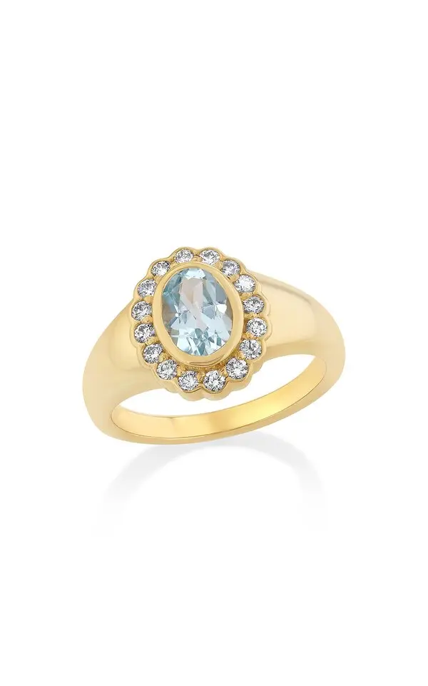 REAL FINE STUDIO Heirloom Signet Ring With Aquamarine And Diamonds