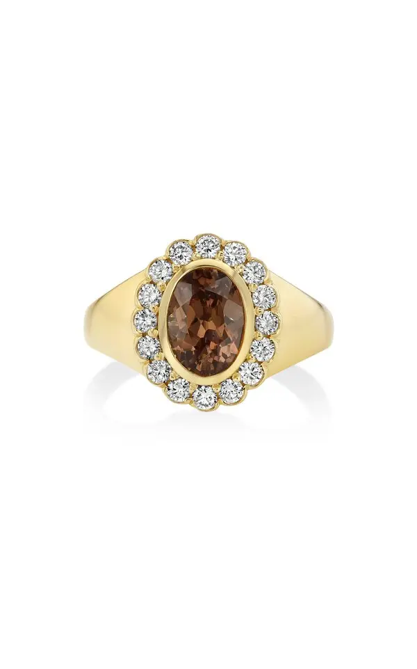 REAL FINE STUDIO Heirloom Signet Ring In Spice With Natural Zircon & Natural Diamonds