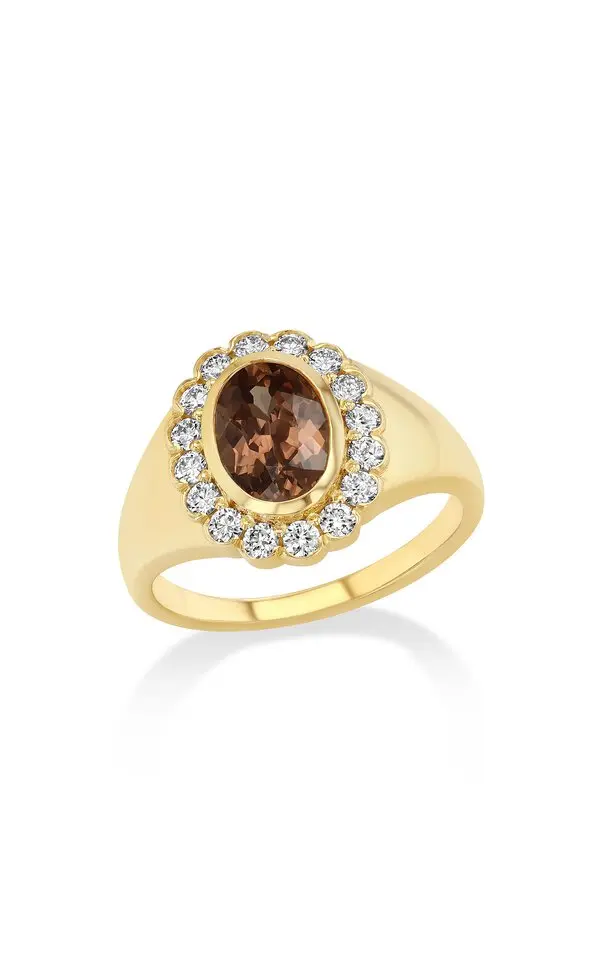 REAL FINE STUDIO Heirloom Signet Ring In Spice With Natural Zircon & Natural Diamonds