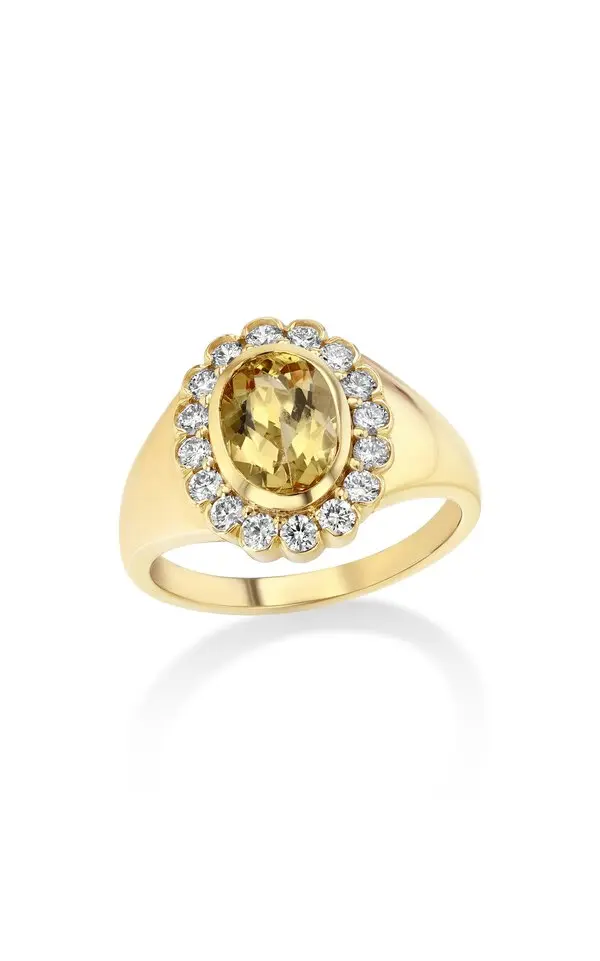 REAL FINE STUDIO Heirloom Signet Ring With Citrine And Diamonds