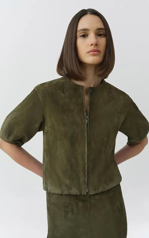 Simkhai Austyn Short Sleeve Suede Jacket