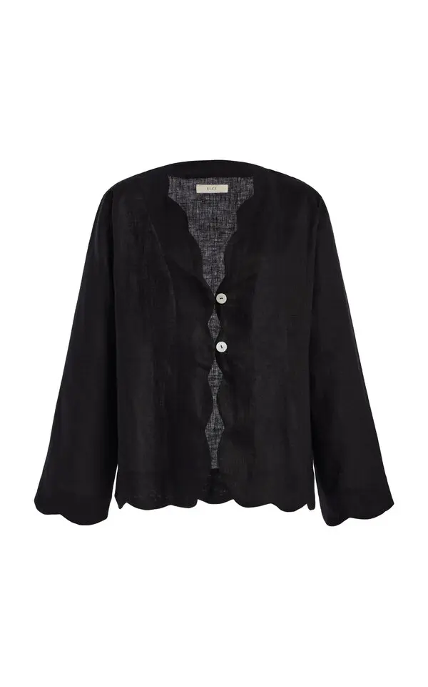 ELCE Scalloped Linen Shirt - Black