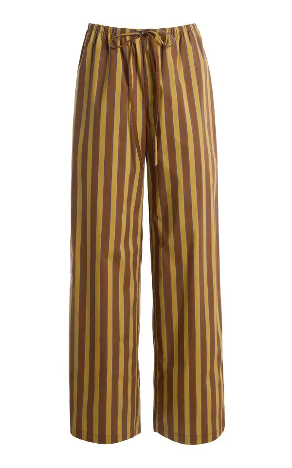 Staud Mateo Striped Silk-blend Wide-leg Pants - Brown