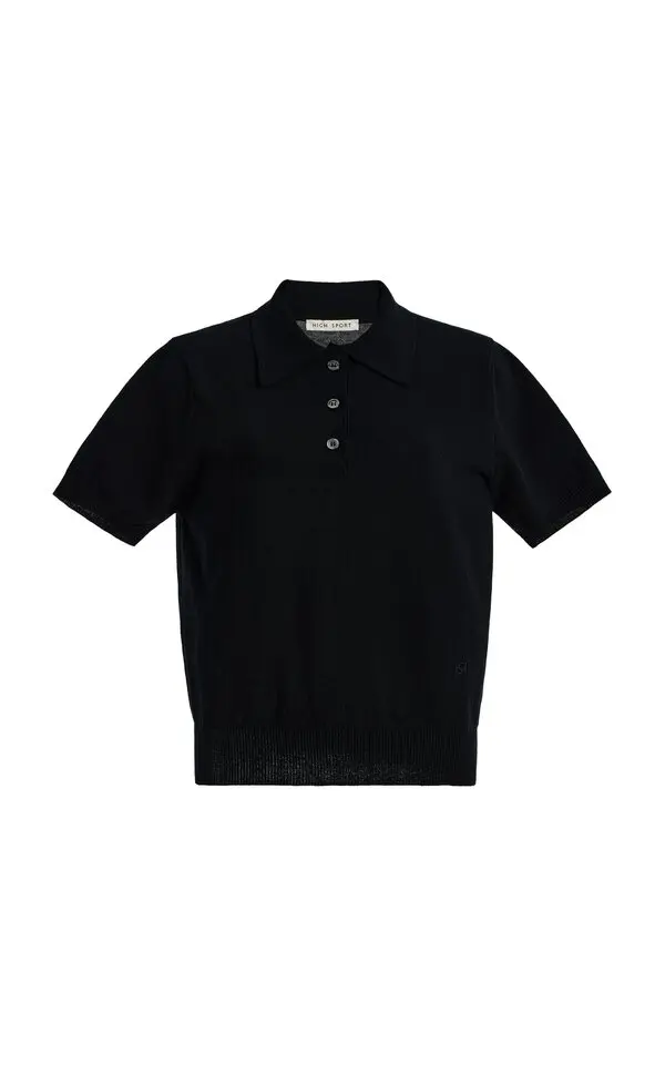 HIGH SPORT Court Cotton Crepe Polo Shirt - Black