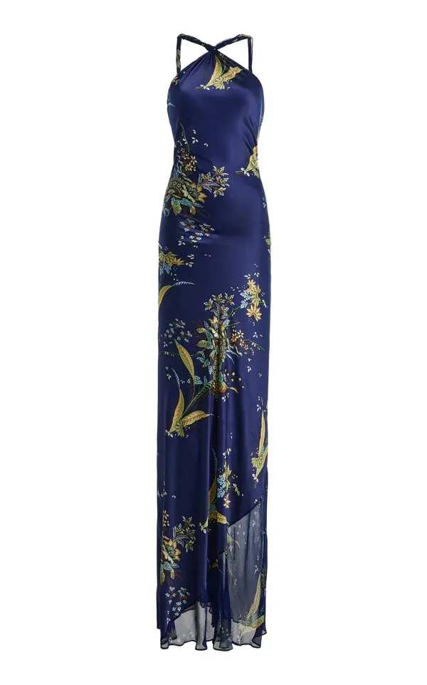 Staud Charli Silk Maxi Dress In Botanical Print