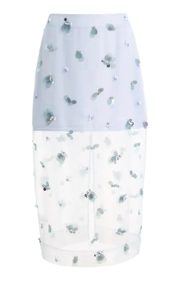 Simkhai Delilah Embellished Chiffon Midi Skirt - Blue