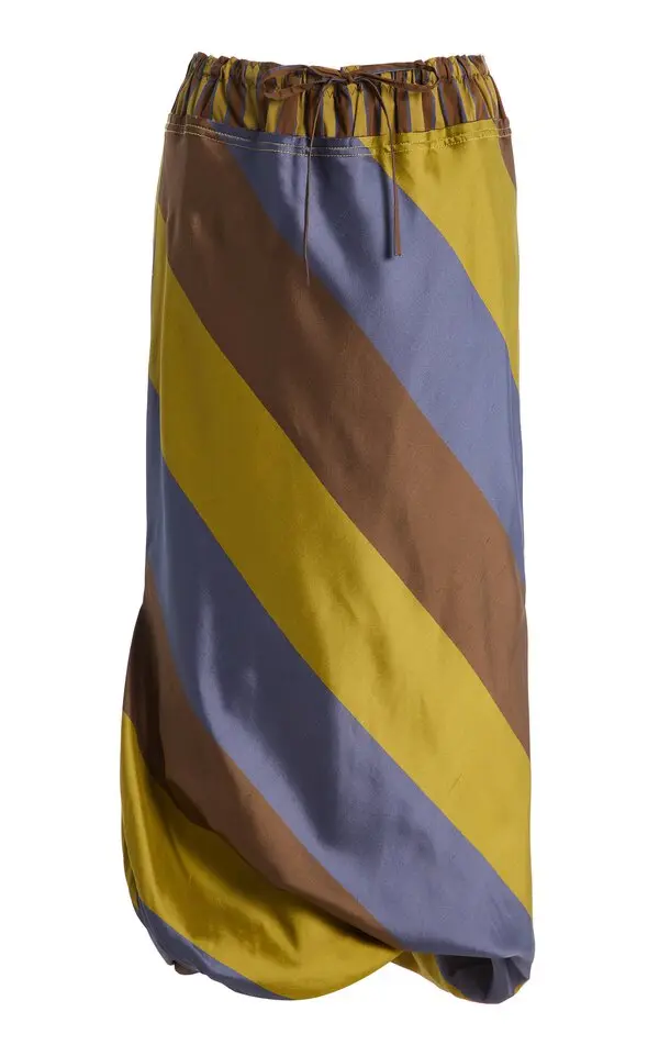 Staud Odette Silk Midi Skirt - Stripe
