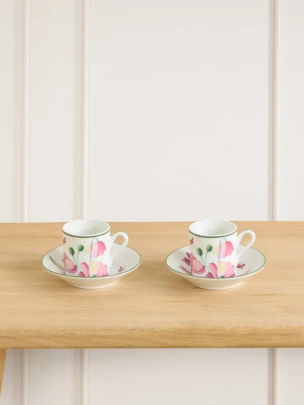 GINORI 1735 Florenza" Porcelain Coffee Cups With Saucers Set Of 2 - Multi