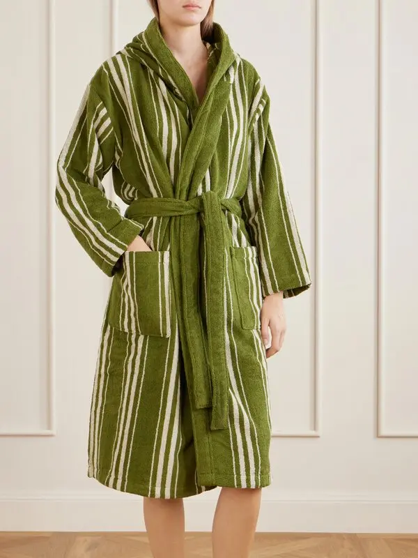 AUTUMN SONATA Charlotte Striped Cotton-terry Hooded Robe