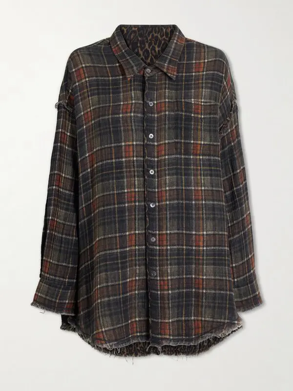 R13 Checked Cotton Reversible Shirt - Brown