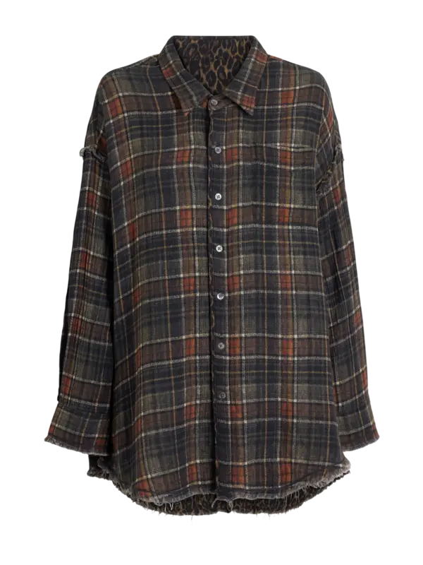 R13 Checked Cotton Reversible Shirt - Brown