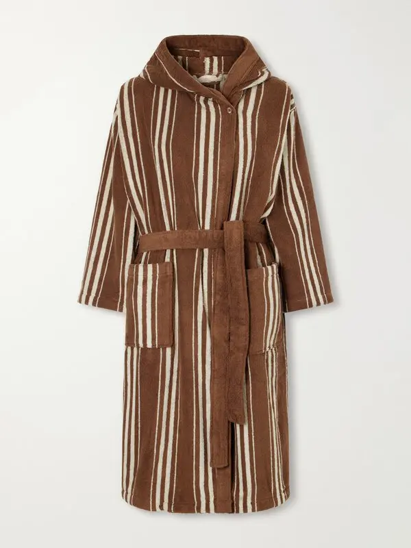AUTUMN SONATA Charlotte Striped Cotton-terry Robe - Brown