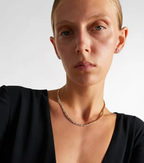SUZANNE KALAN 18kt Yellow Tennis Necklace With Baguette Diamonds