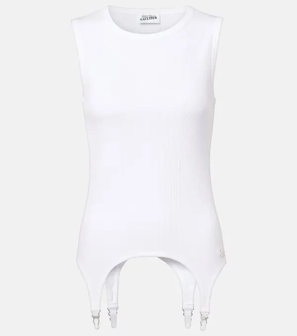 JEAN PAUL GAULTIER Ribbed-knit Cotton Jersey Tank Top - White