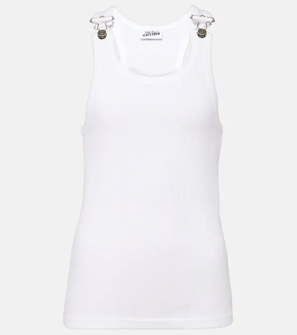 JEAN PAUL GAULTIER Ribbed Knit Cotton Jersey Tank Top - White