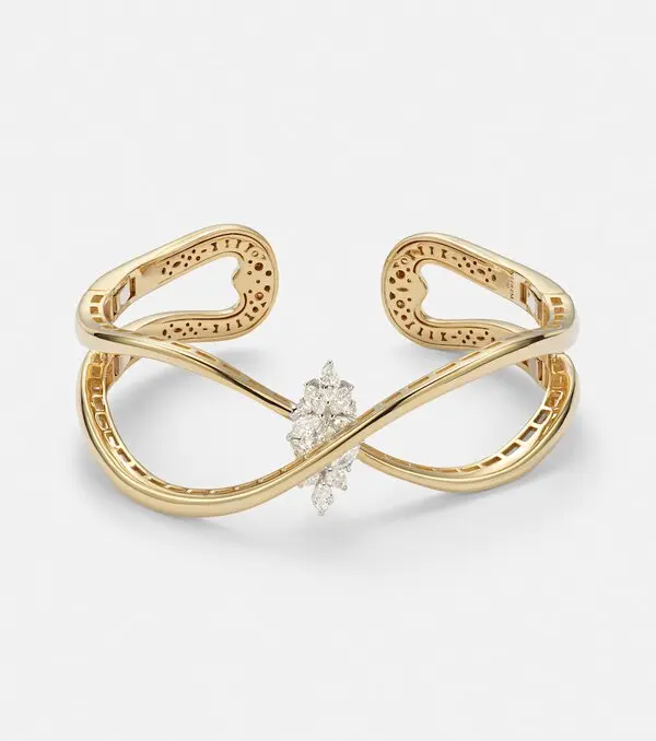 Yeprem En Strada 18kt Yellow And White Cuff Bracelet With Diamonds - Gold