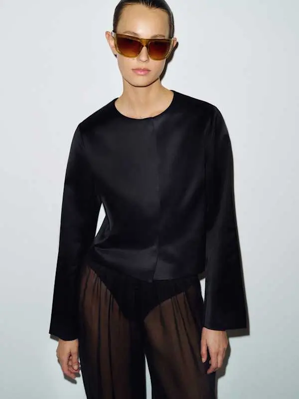 REFORMATION Stella Cropped Satin Jacket
