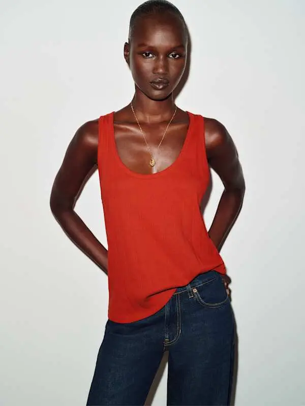REFORMATION Eva Pointelle Knit Top - Red