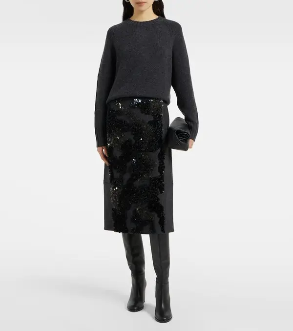 Plan C Sequined Wool-blend Midi Skirt