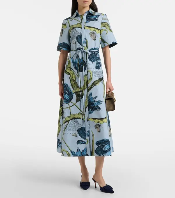 Erdem Floral Cotton Midi Dress - Blue