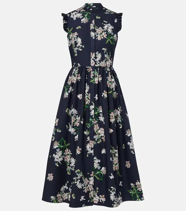 Erdem Floral Cotton Midi Dress - Blue