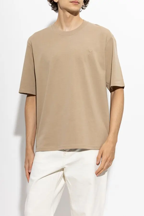 AMI Paris T-shirt With Logo - Beige