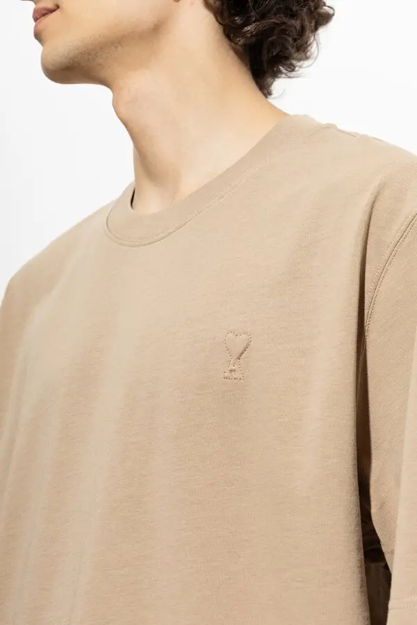 AMI Paris T-shirt With Logo - Beige