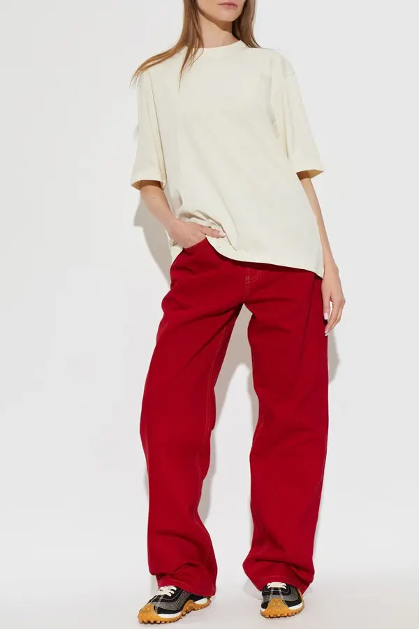 AMI Paris Logo Embroidered T-shirt - Cream