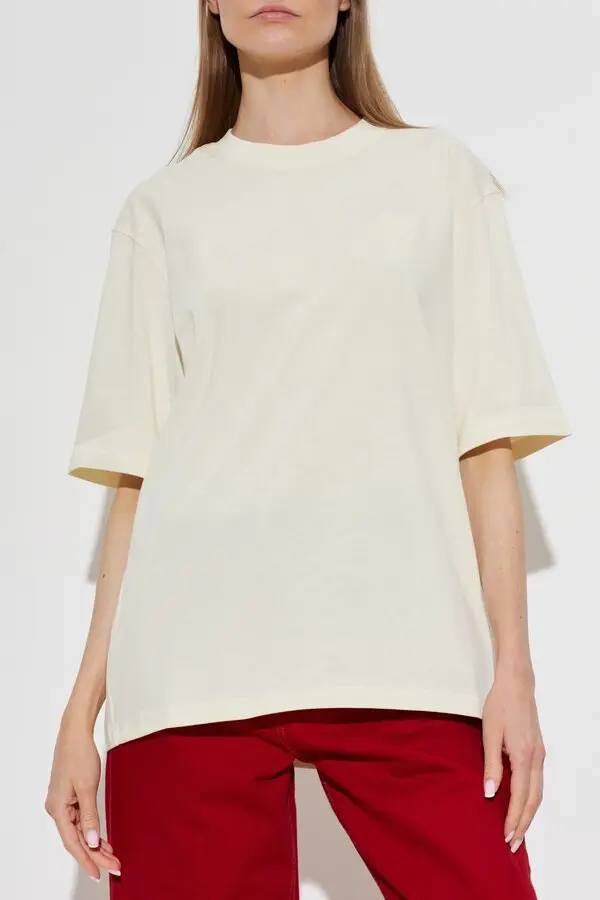 AMI Paris Logo Embroidered T-shirt - Cream