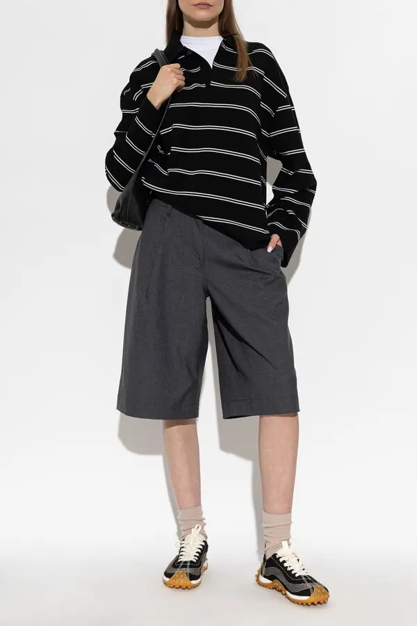AMI Paris Striped Long Sleeve Polo