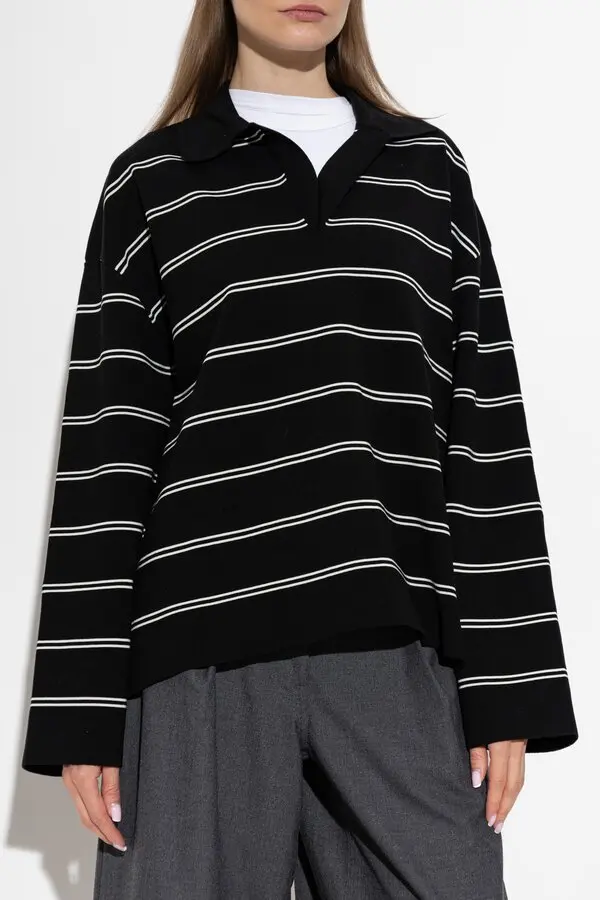 AMI Paris Striped Long Sleeve Polo