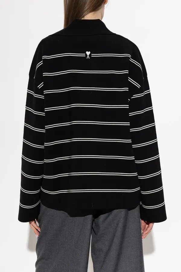 AMI Paris Striped Long Sleeve Polo