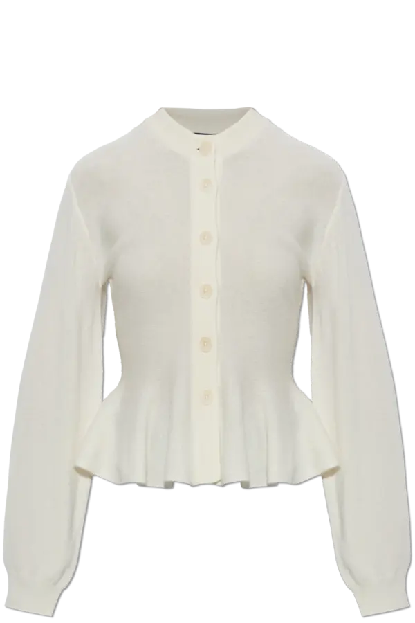 ROTATE BY BIRGER CHRISTENSEN Wool Cardigan With Peplum Hem - Cream