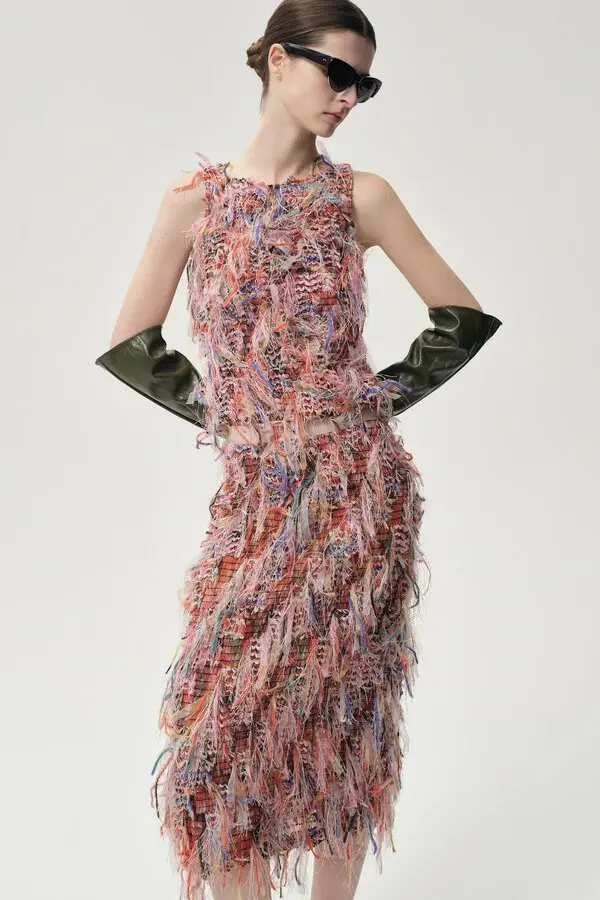 FRONT ROW SHOP Julie Fringed Midi Skirt
