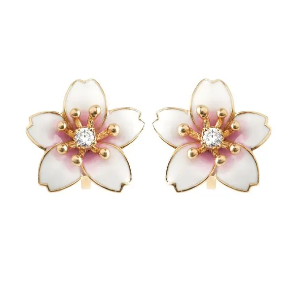 Grossé White / Gold Gold & Zirconia Clip On Earrings, Series Sakura - White/gold