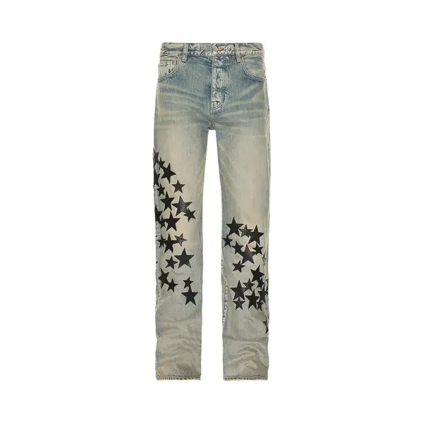 Amiri Leather Star Straight Leg Jeans