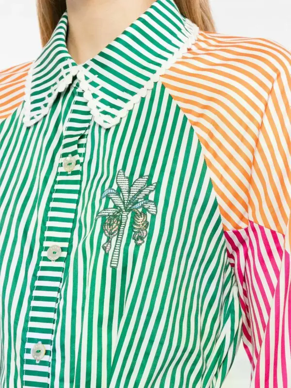 Farm Rio Midi Belted Shirt Dress With Striped Panels